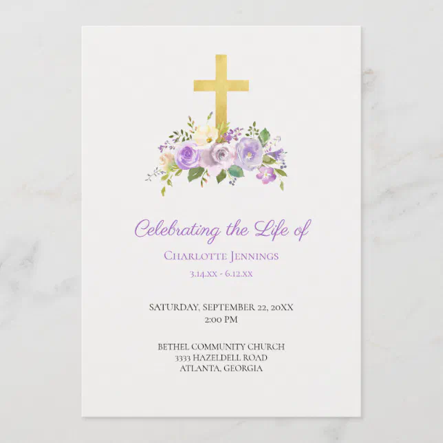 Purple Floral Funeral Memorial Order of Service Program | Zazzle