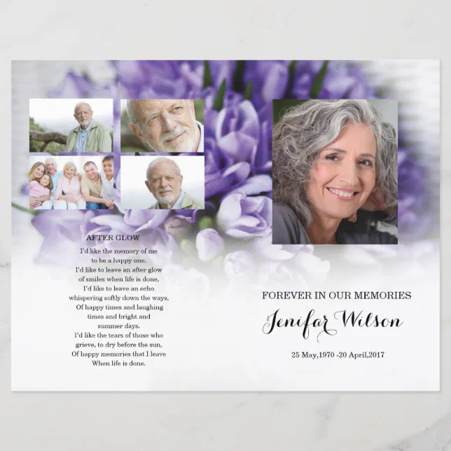 Purple floral Funeral Program template | Zazzle