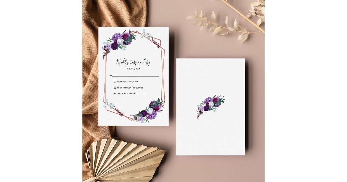 Purple Floral Geometric Botanical Wedding RSVP Card | Zazzle