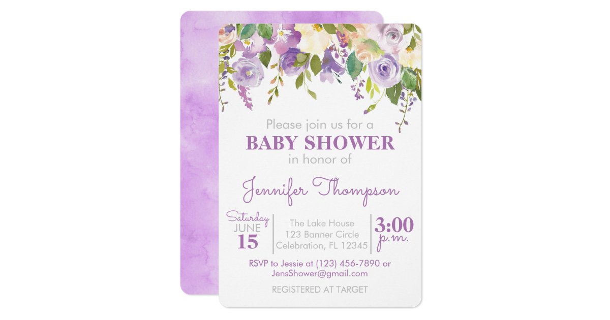 Purple Floral Girl Baby Shower Invitation | Zazzle.com