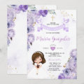 Purple Floral Girl First Holy Communion Gold Cross Invitation | Zazzle