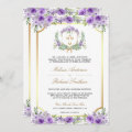 Purple Floral Gold Catholic Cross QR Code Wedding Invitation | Zazzle