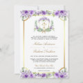 Purple Floral Gold Catholic Cross QR Code Wedding Invitation | Zazzle