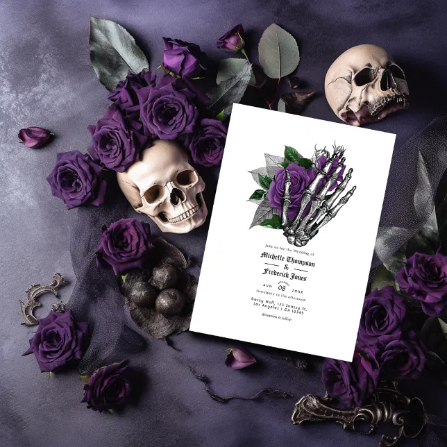 Purple Floral Gothic Wedding QR Code Invitation | Zazzle