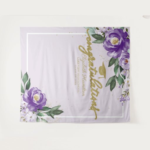 Purple Floral Graduation Party Photo Backdrop | Zazzle