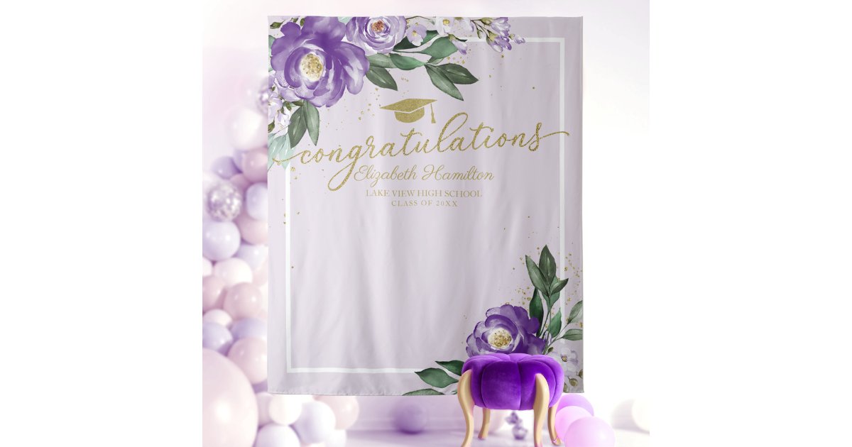Purple Floral Graduation Party Photo Backdrop | Zazzle