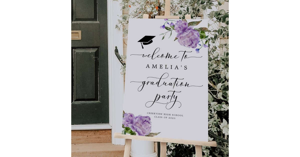 Purple Floral Graduation Party Welcome Sign | Zazzle