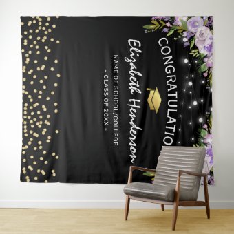 Purple Floral Graduation Photo Backdrop | Zazzle