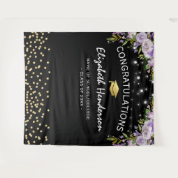 Purple Floral Graduation Photo Backdrop | Zazzle