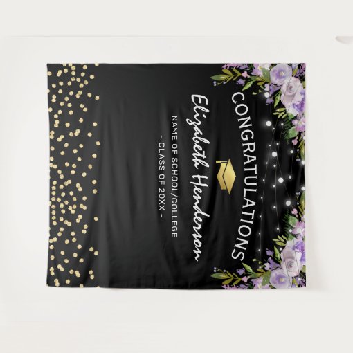 Purple Floral Graduation Photo Backdrop | Zazzle