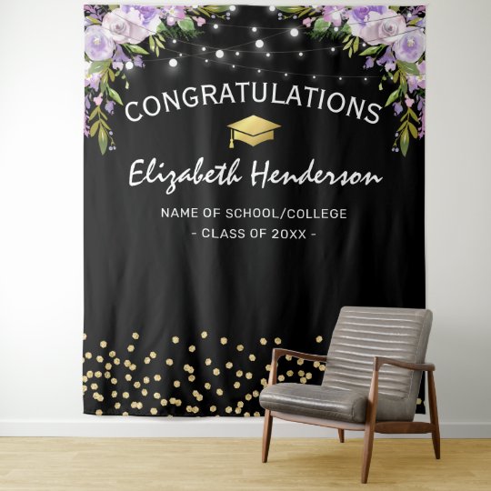 Purple Floral Graduation Photo Backdrop | Zazzle.com