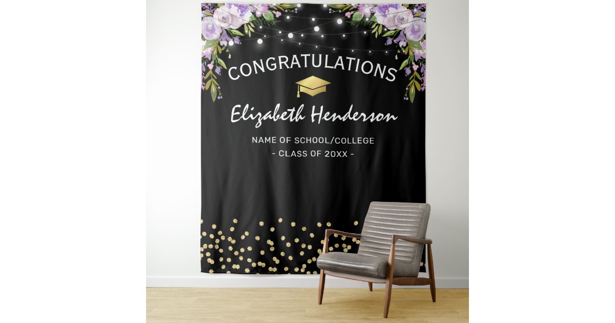 Purple Floral Graduation Photo Backdrop | Zazzle