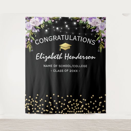Purple Floral Graduation Photo Backdrop | Zazzle
