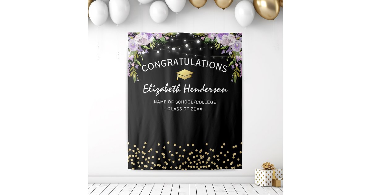 Purple Floral Graduation Photo Backdrop | Zazzle