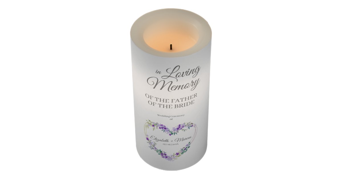 Purple Floral Heart In Loving Memory Wedding Table Flameless Candle ...