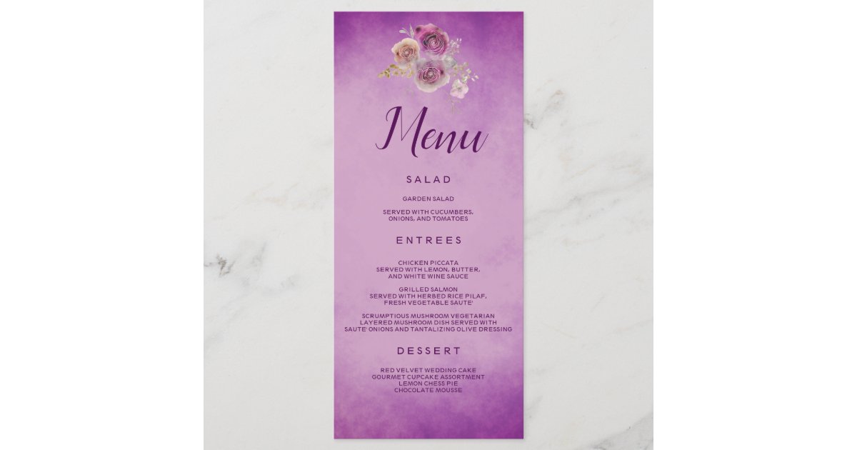 Purple Floral Menu | Zazzle