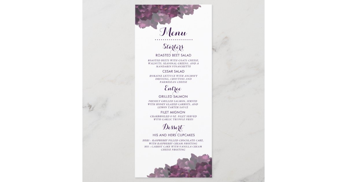Purple Floral Menu | Zazzle