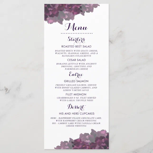 Purple Floral Menu | Zazzle