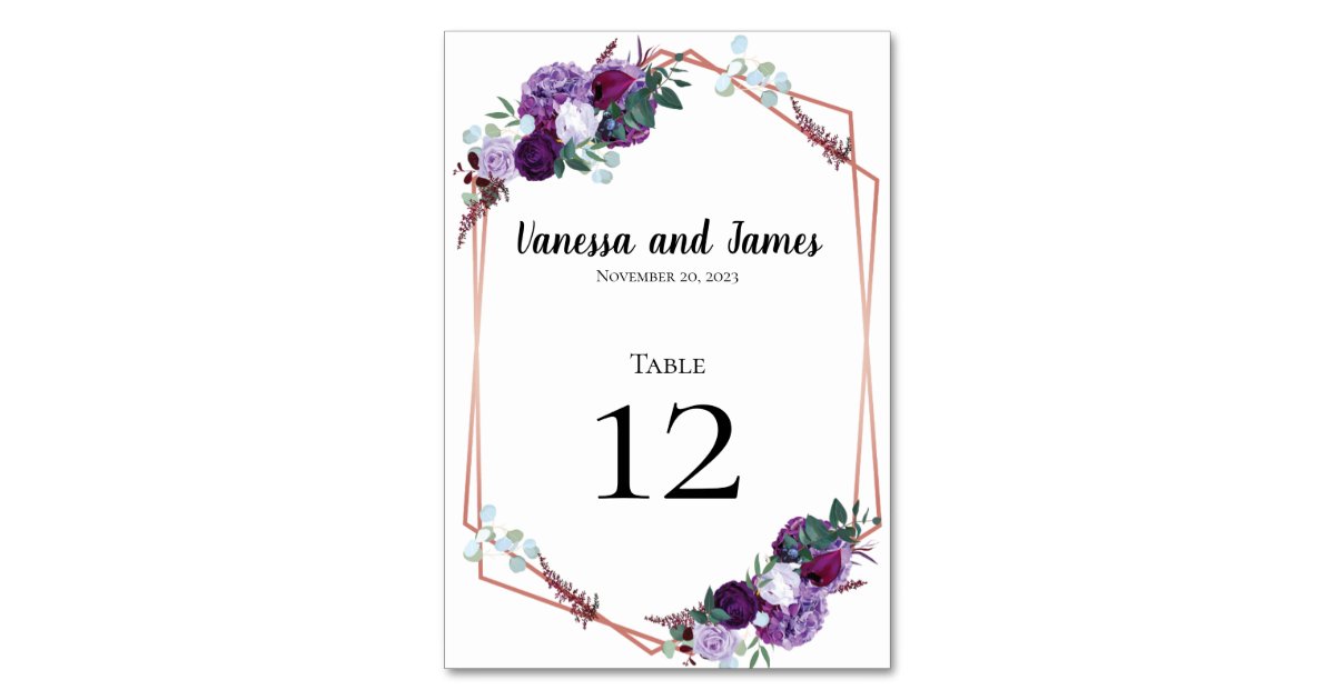 Purple Floral Modern Table Number | Zazzle