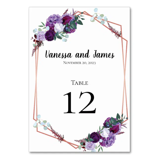 Purple Floral Modern Table Number | Zazzle