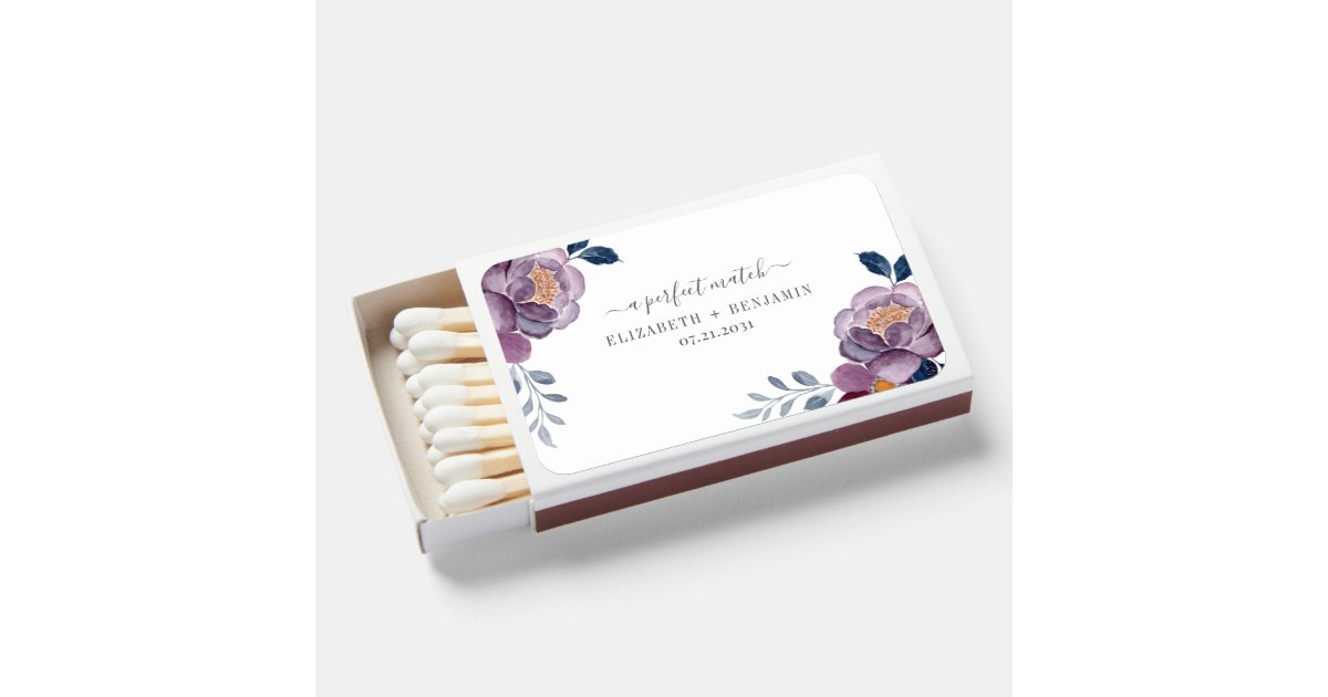 Purple Floral Modern Wedding Matchboxes | Zazzle