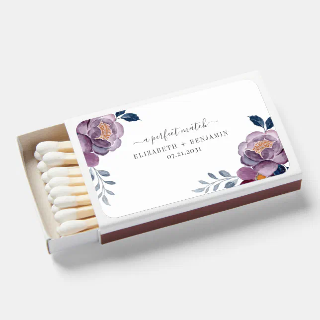 Purple Floral Modern Wedding Matchboxes | Zazzle