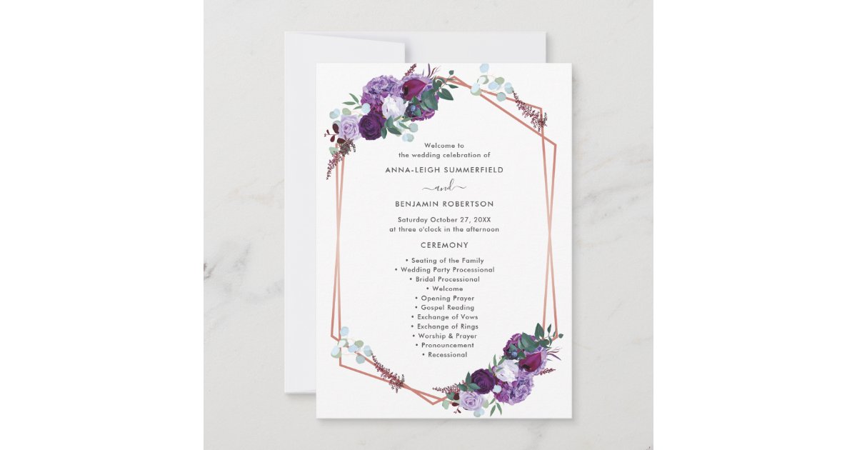 Purple Floral Modern Wedding Program | Zazzle