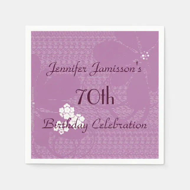 Purple Floral Paper Napkins, 70th Birthday Party Napkins | Zazzle