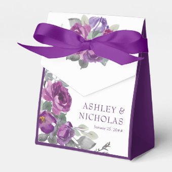 Purple Floral Personalized Wedding Favor Boxes | Zazzle