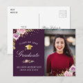 purple floral photo graduation announcement postcard | Zazzle
