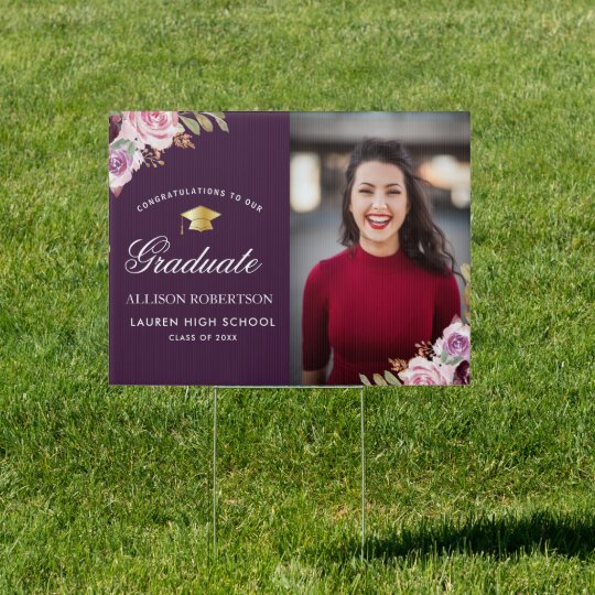 purple floral photo graduation yard sign | Zazzle.com