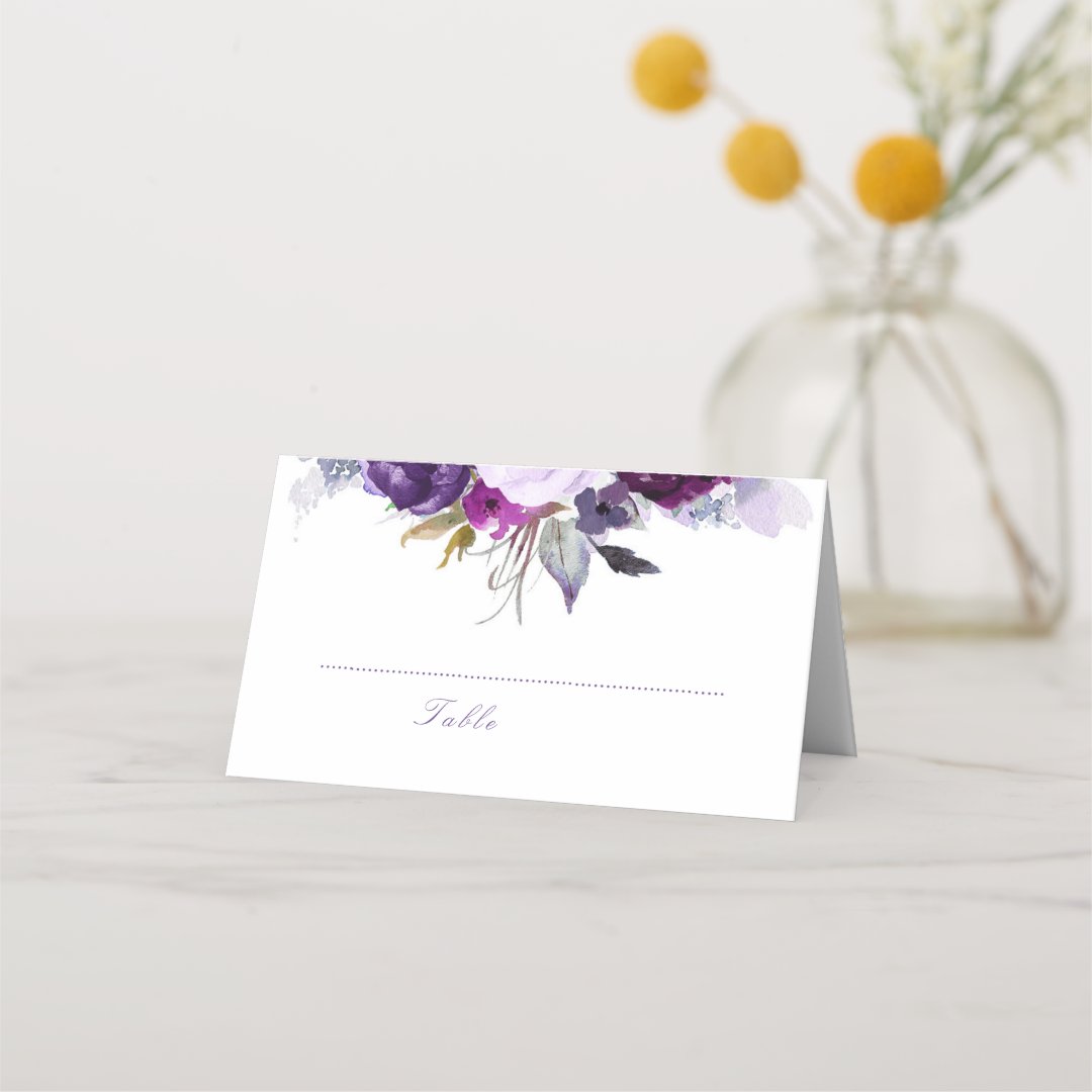 Purple Floral Place Card | Zazzle