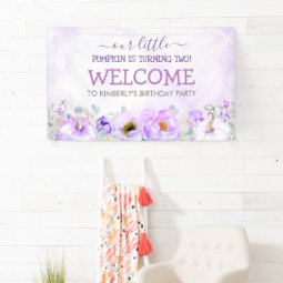 Purple Floral Pumpkins Fall Birthday Party Welcome Banner | Zazzle