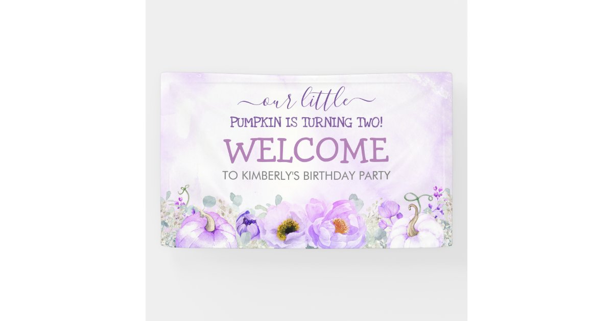 Purple Floral Pumpkins Fall Birthday Party Welcome Banner | Zazzle