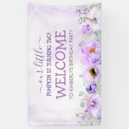 Purple Floral Pumpkins Fall Birthday Party Welcome Banner | Zazzle