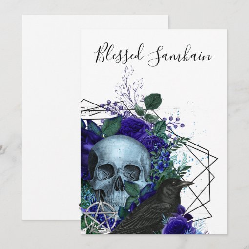 Purple Floral Raven Blessed Samhain Pagan Greeting Card | Zazzle