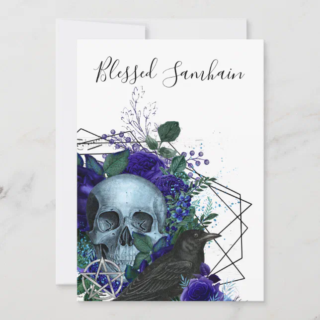 Purple Floral Raven Blessed Samhain Pagan Greeting Card | Zazzle