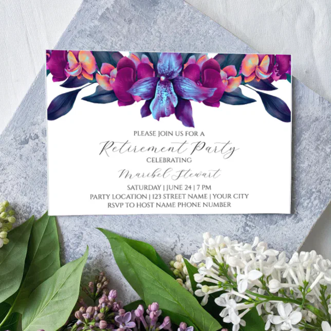 Purple Floral Retirement Party Invitation | Zazzle