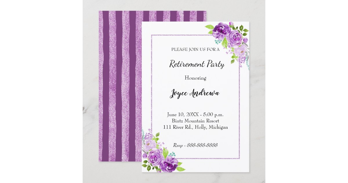 Purple Floral Retirement Party Invitation | Zazzle