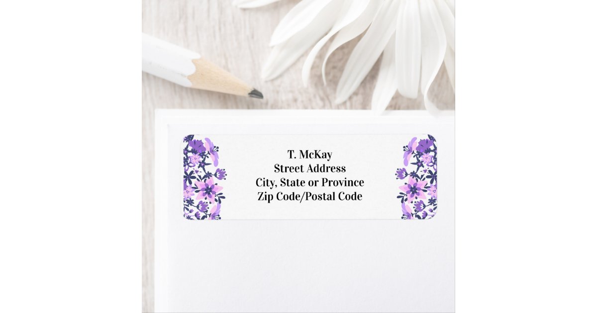 Purple Floral Return Address Label | Zazzle