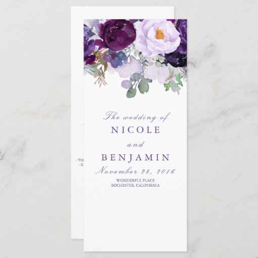 Purple Floral Romantic Wedding Programs | Zazzle
