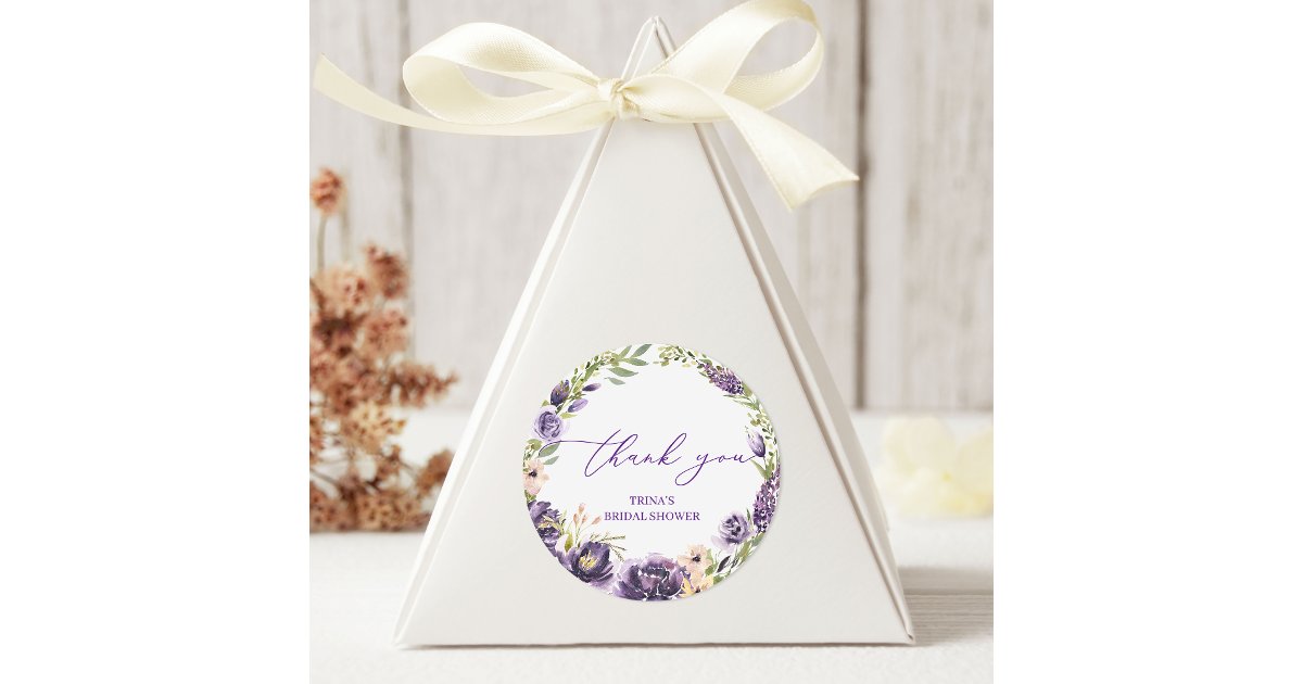 Purple Floral Round Favor Sticker | Zazzle