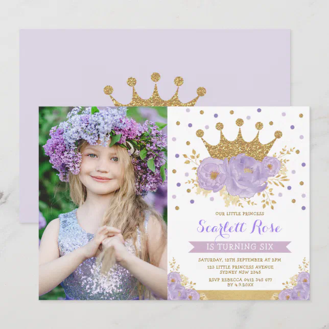 Purple Floral Royal Crown Princess Birthday Party Invitation | Zazzle