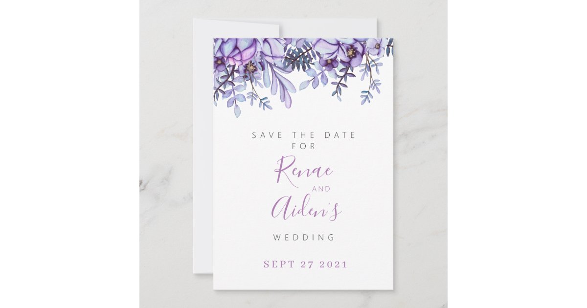 Purple Floral Save the date card | Zazzle