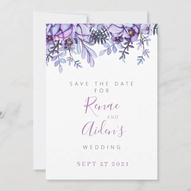 Purple Floral Save the date card | Zazzle