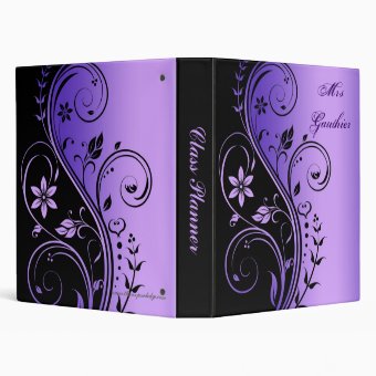 Purple Floral Scroll Teachers Class Planner Binder | Zazzle