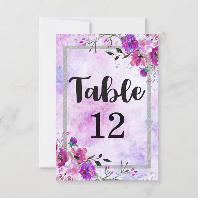 Purple Floral & Silver Table Number Seating Chart | Zazzle
