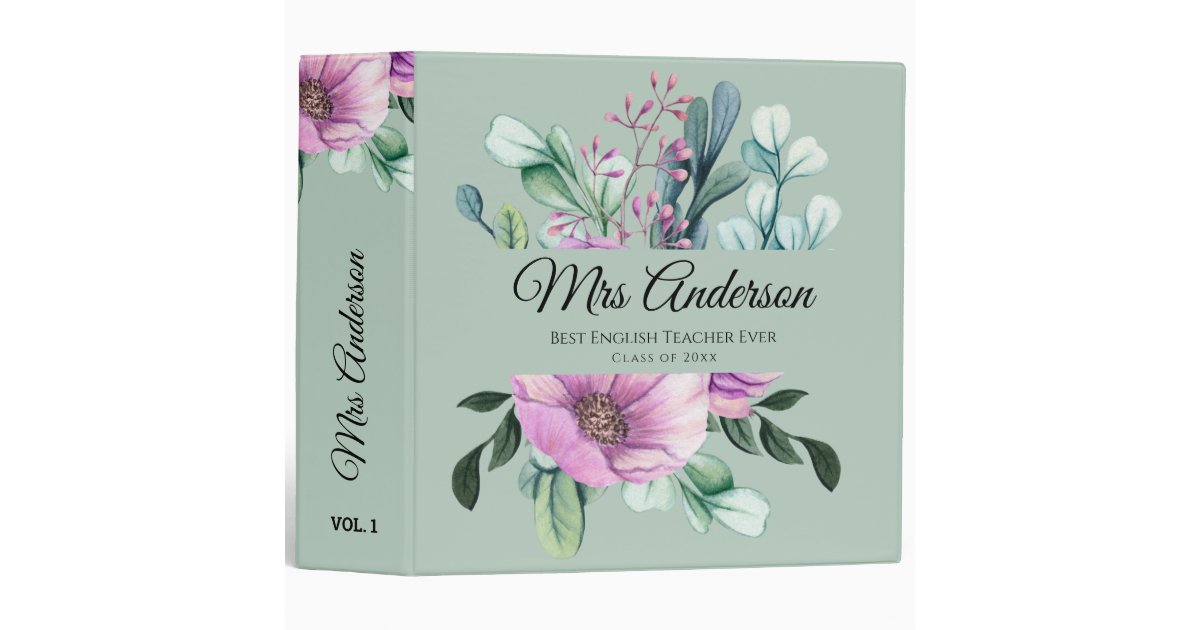 Purple Floral TEACHER Gift - Add Name Class Year 3 Ring Binder | Zazzle