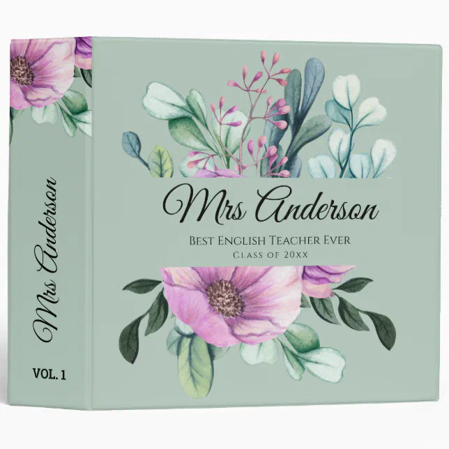 Purple Floral TEACHER Gift - Add Name Class Year 3 Ring Binder | Zazzle