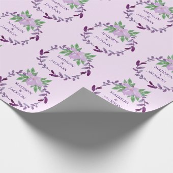 Purple Floral Vine Wreath Custom Wedding Wrapping Paper | Zazzle